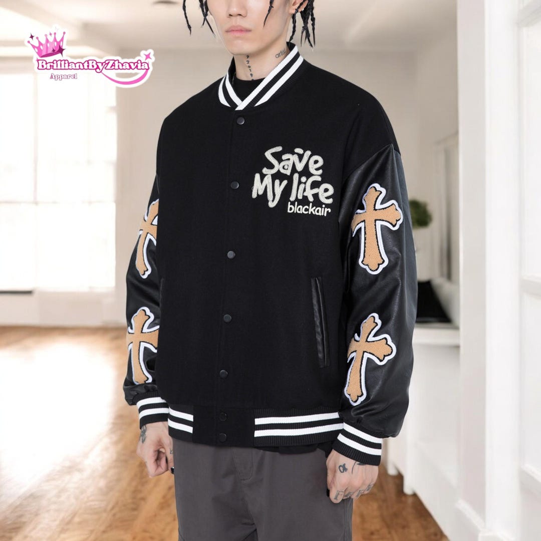 Gothic Cross Varsity Jacket Streetwear | Save My Life Bomber Jacket ...