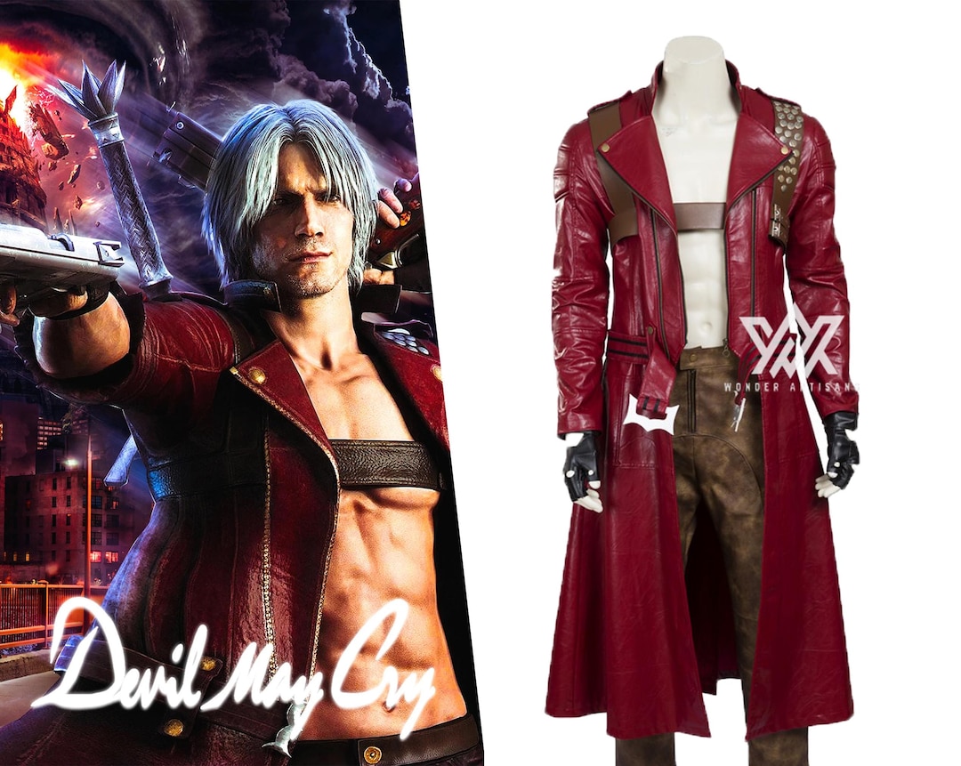 Devil May Cry 3 Dante Cosplay Costume Red Leather Coat With Gun Holster ...