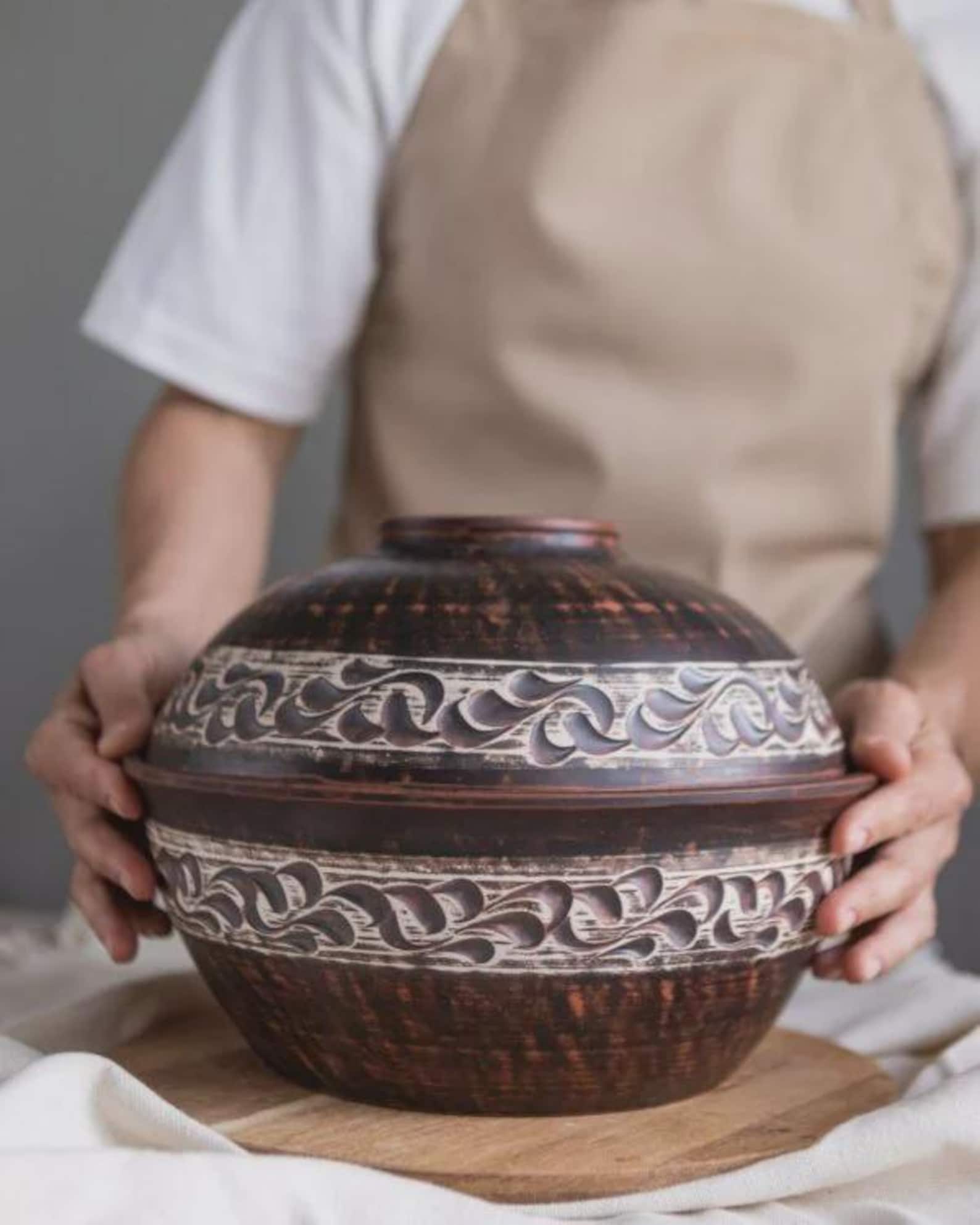 Red Clay Bread Box 3.5L, Handmade Ceramic Bread Keeper, Eco Kitchen ...