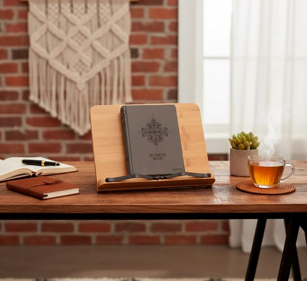 Wooden Book & Tablet Stand – Adjustable Reading Holder for Books up to ...