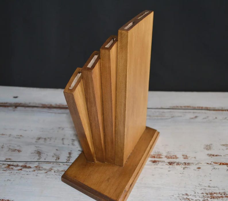 Wooden Knife Block – Beech Wood Stand for 5 Knives, Stained and ...