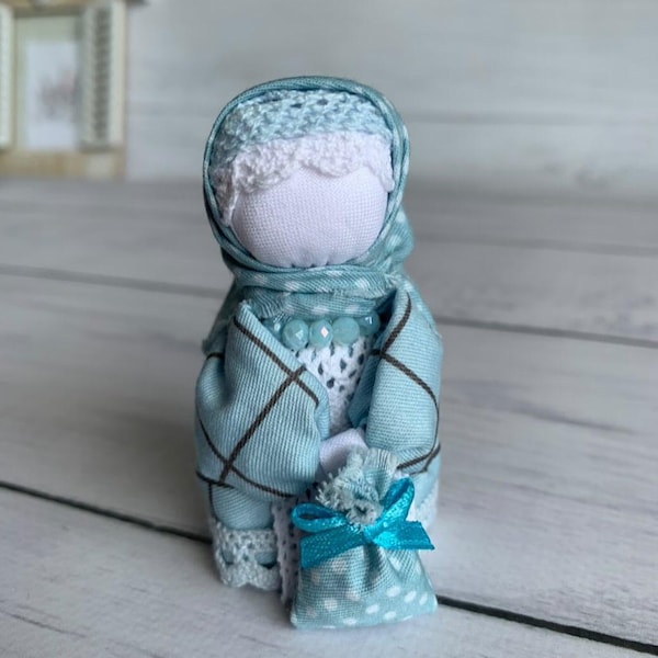 Handcrafted Blue Motanka Doll, Traditional Slavic Handmade Amulet, Folk ...