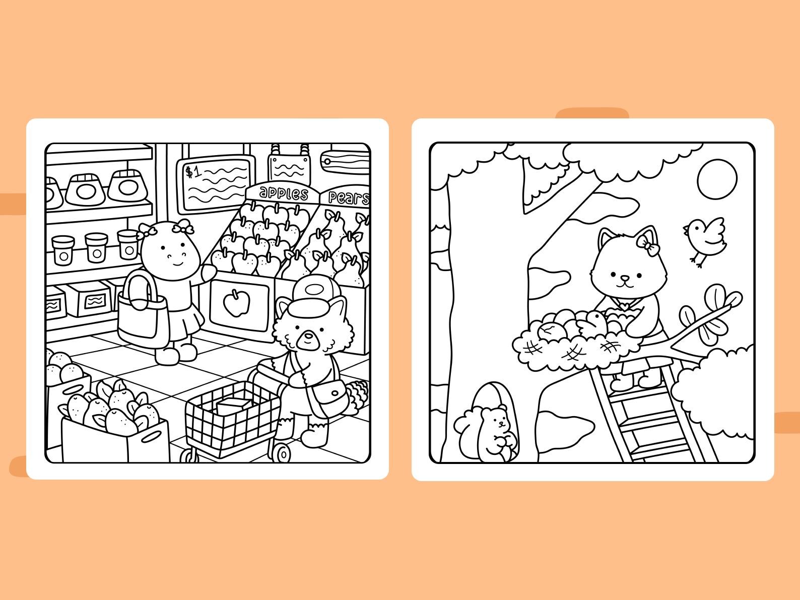 Cozy Kawaii Coloring Pages: 10 Printable Hygge Designs (PDF) - Etsy
