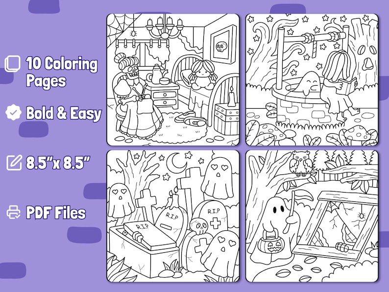 Spooky Cozy Coloring Pages | 10 Printable Coloring Pages | Spooky ...