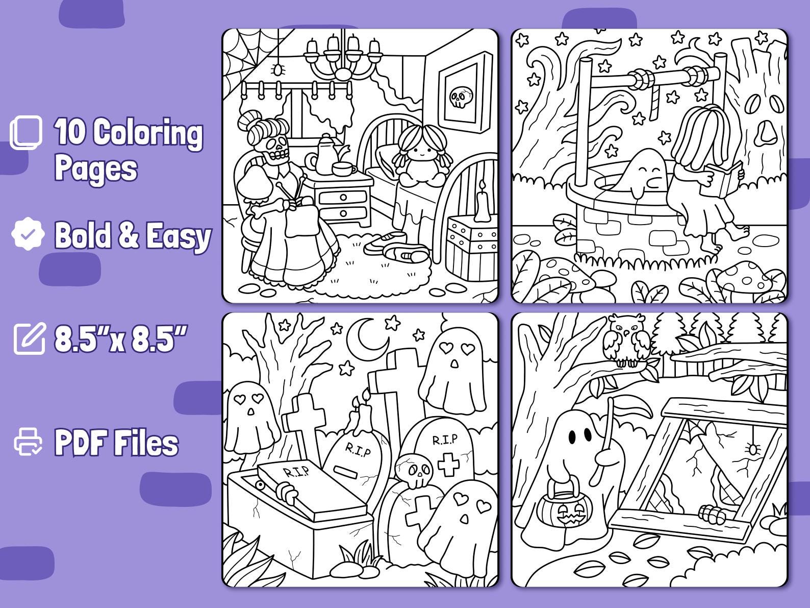 Spooky Cozy Coloring Pages | 10 Printable Coloring Pages | Spooky ...