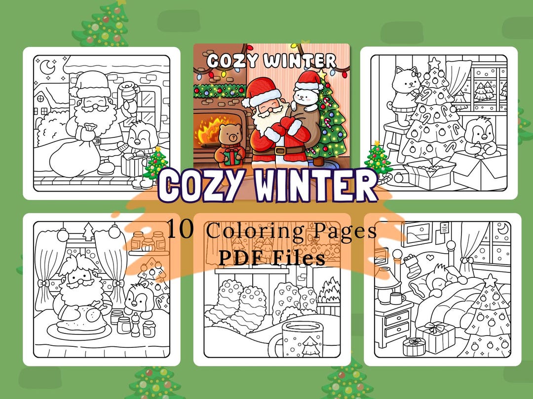 Cozy Christmas Coloring Pages: Hygge Kawaii Designs (digital Download ...