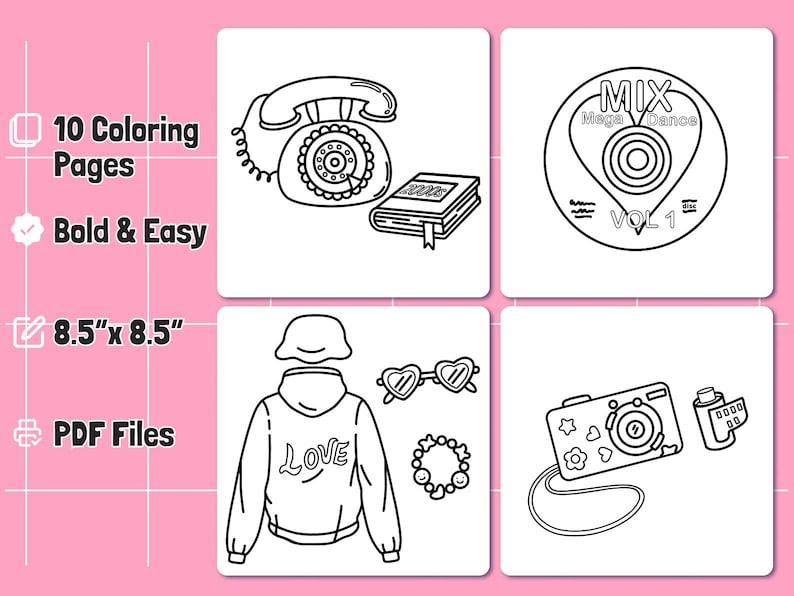Y2K Nostalgia Coloring Pages: 90s-00s Theme (digital Download) - Etsy