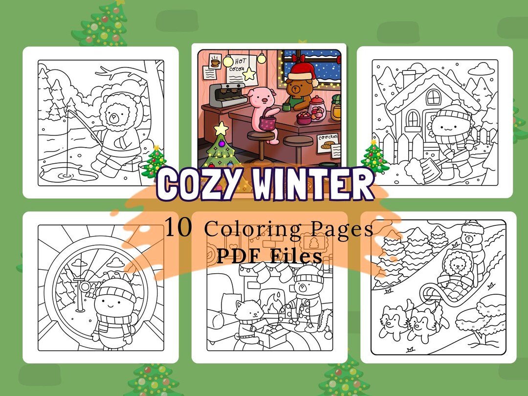 Cozy Christmas Coloring Pages: 10 Hygge Winter Scenes (digital Download ...