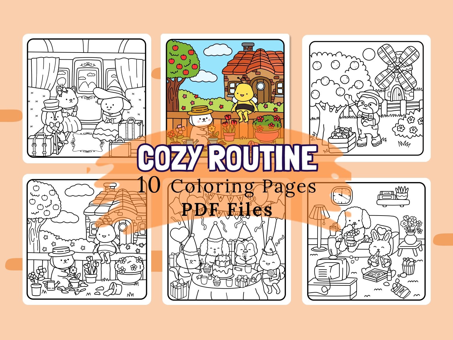 Cozy Kawaii Coloring Pages: 10 Printable Hygge Designs (PDF) - Etsy