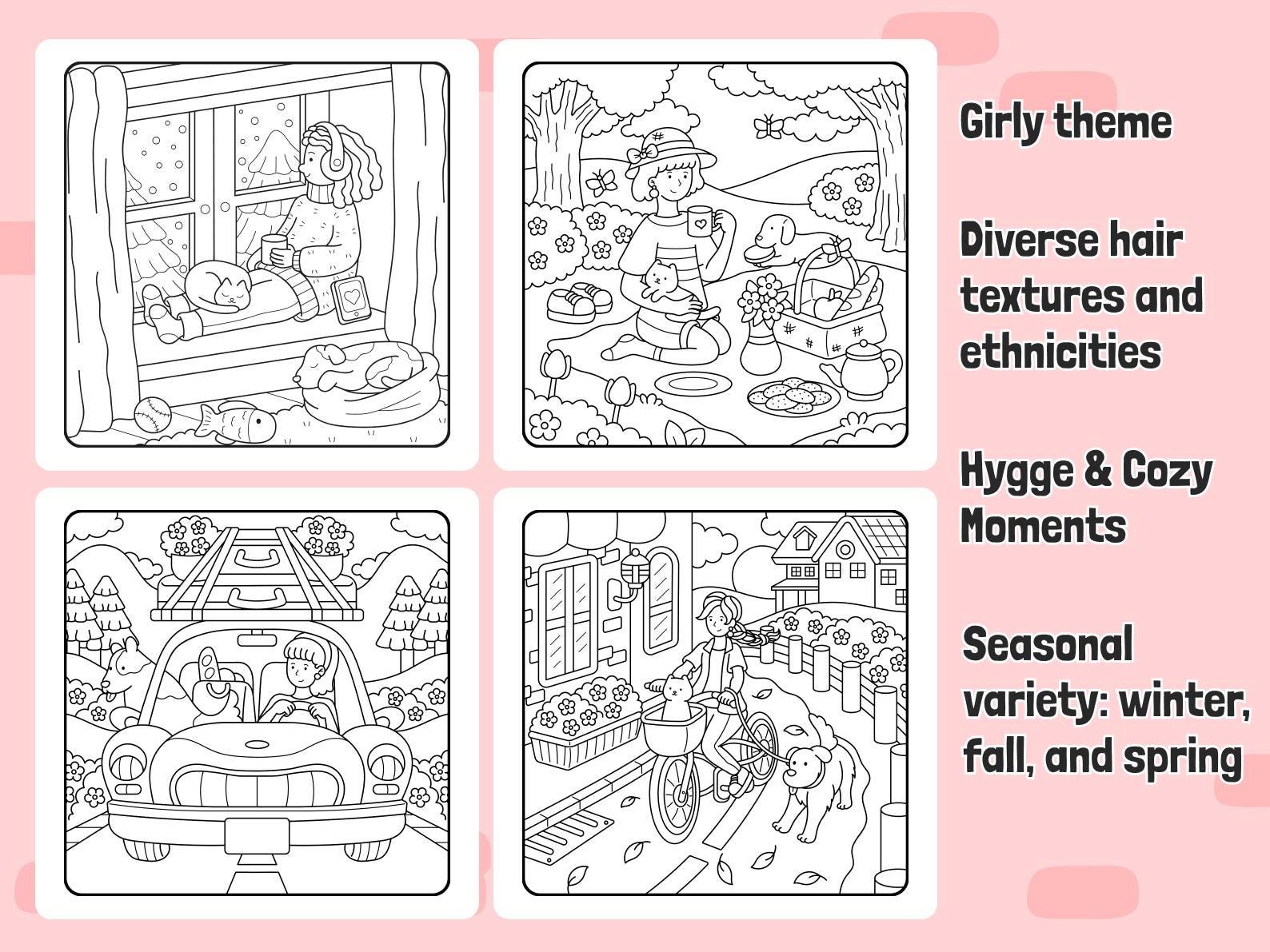 Girly Cozy Coloring Pages | 10 Printable Coloring Pages | Cozy Season ...