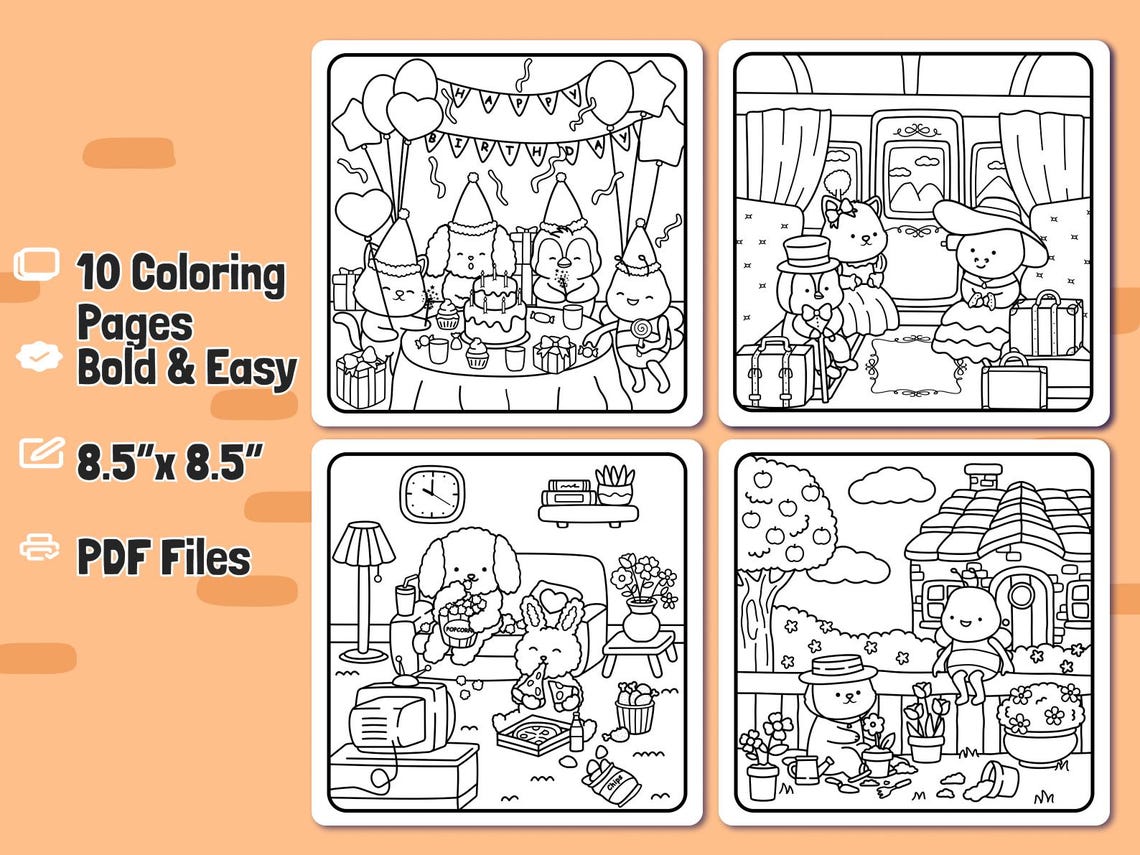 Cozy Kawaii Coloring Pages: 10 Printable Hygge Designs (PDF) - Etsy