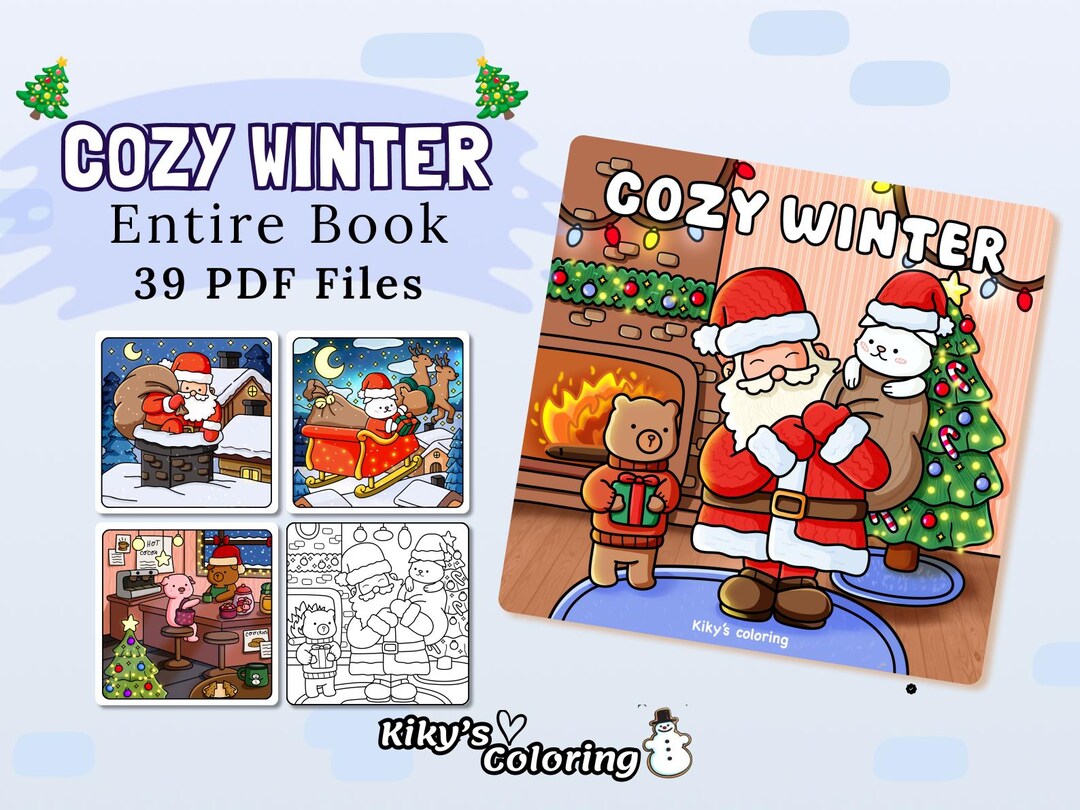 Cozy Christmas Coloring Pages: 39 Hygge Kawaii Designs (INSTANT ...