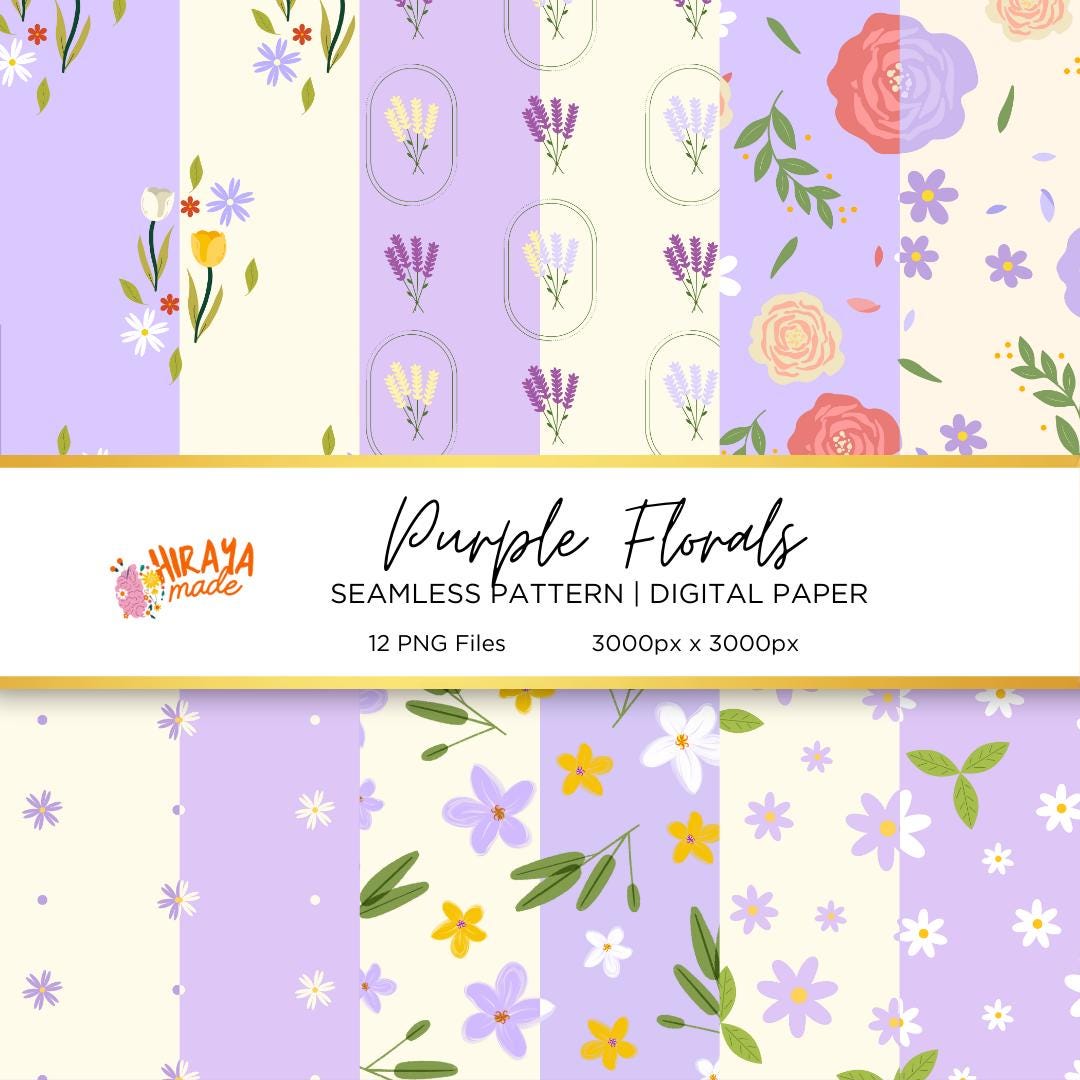 Lavender Floral Digital Paper Pack Seamless Patterns for Scrapbooking ...