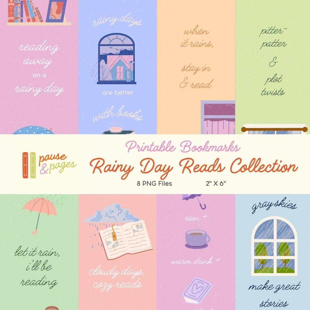 Rainy Day Reads – Printable Bookmarks (set of 8) | Cozy Weather Book ...