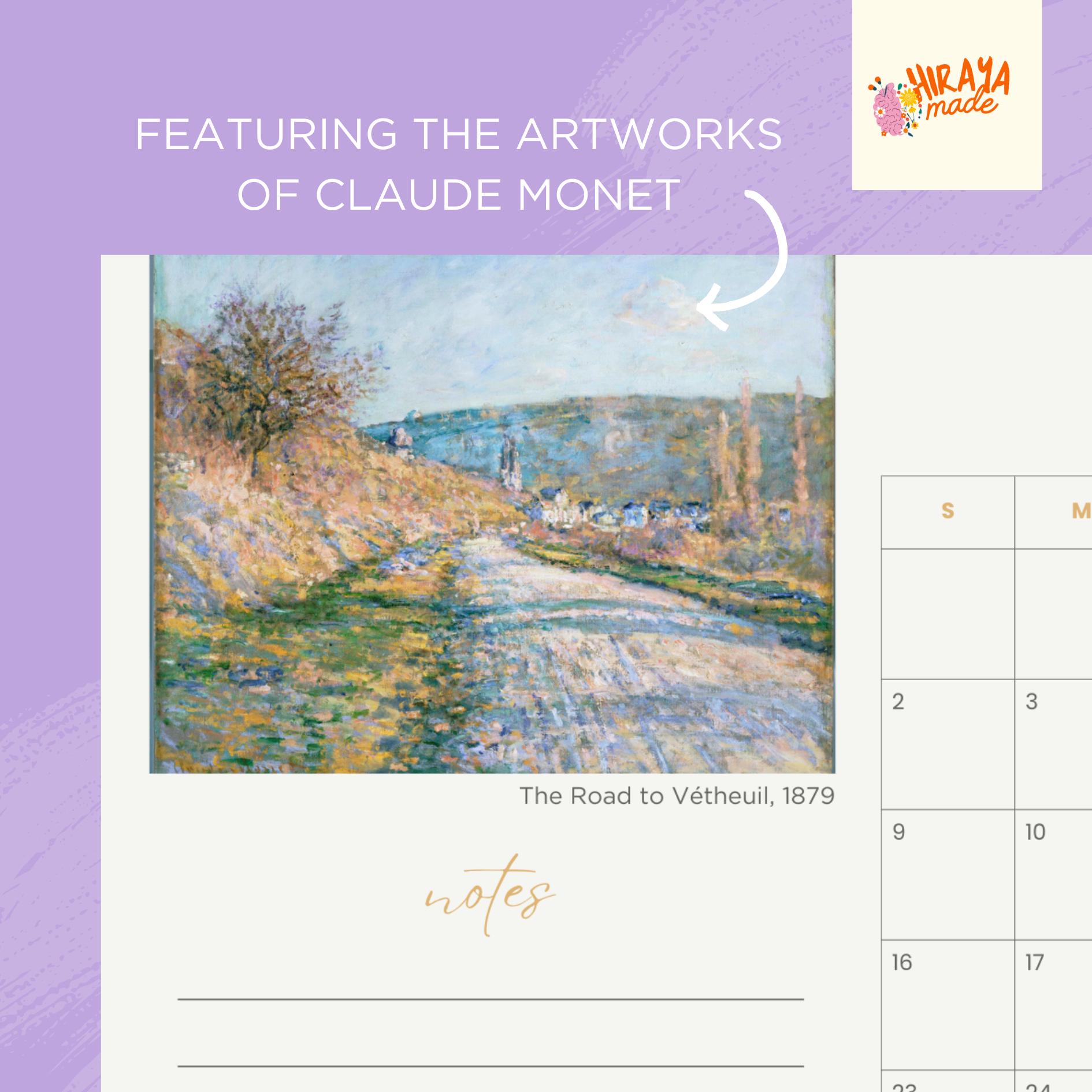 2025 Printable Calendar Claude Monet A4 Letter Size Monday & Sunday ...