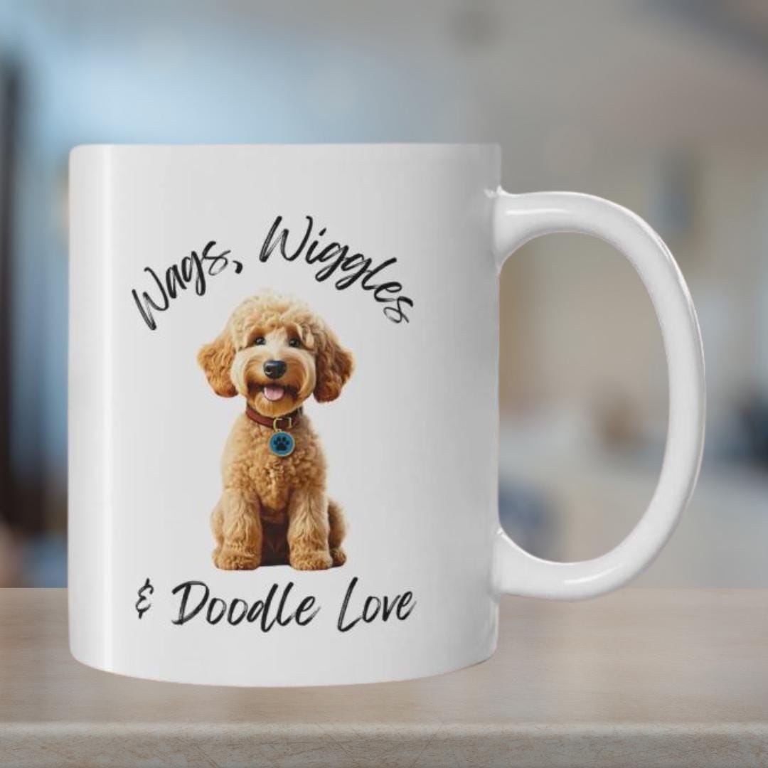 Wags, Wiggles & Doodle Love Goldendoodle Love Mug, Dog Lover Coffee Cup ...