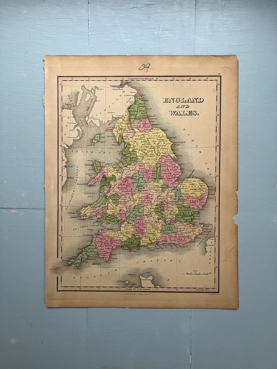 1800s Antique Map of England and Wales, A. Finley Atlas Engraving ...