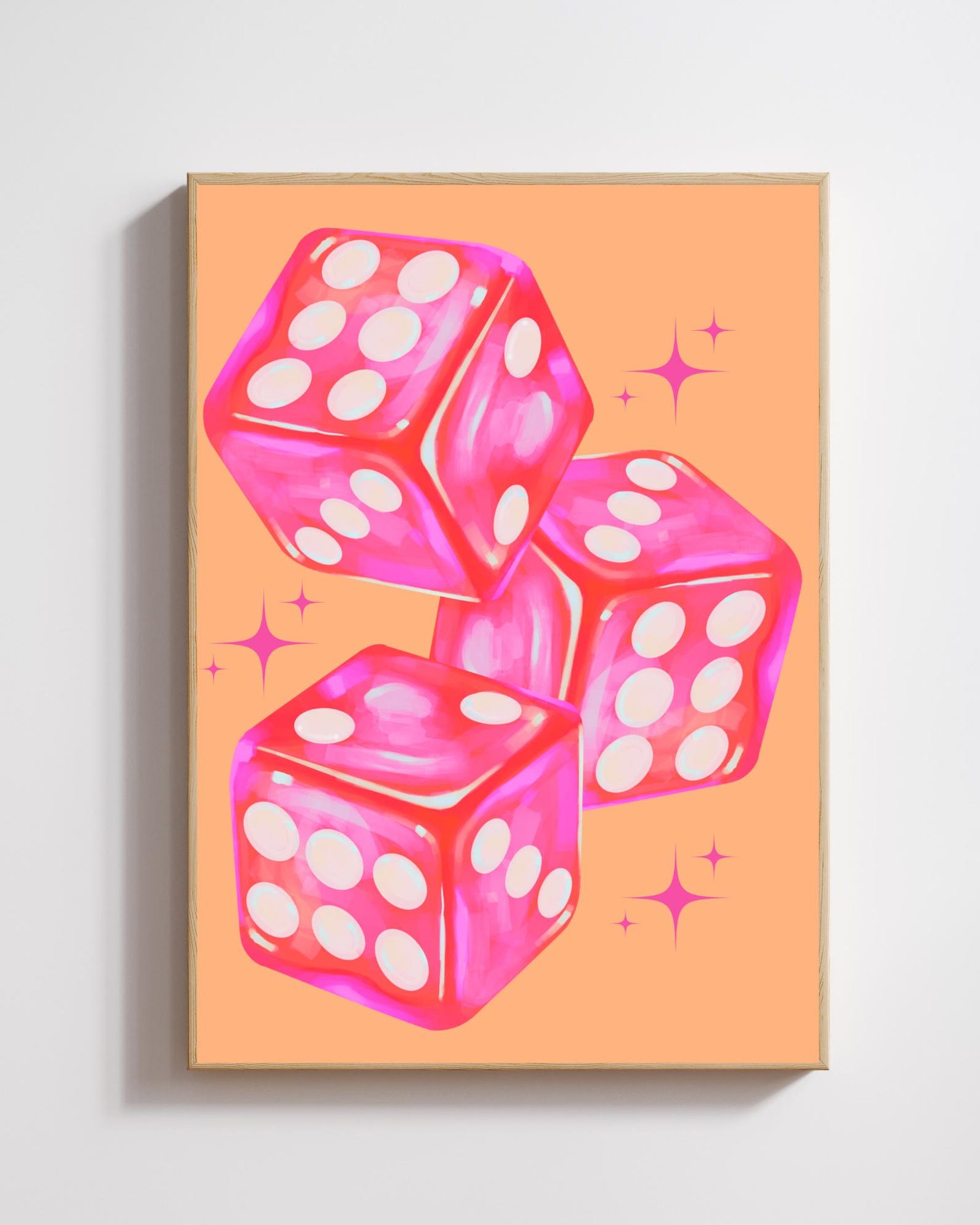Lucky Dice Wall Art Print, Dice Poster Prints, Pink Orange Retro Wall ...