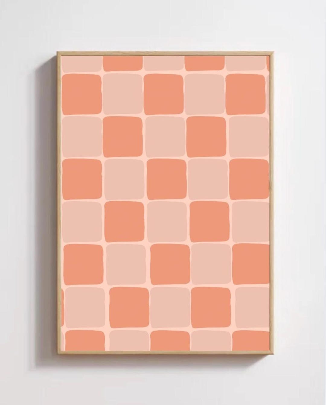 Boho Checkered Wall Art, Cute Wall Decor, Boho Theme, Orange Wall Decor ...