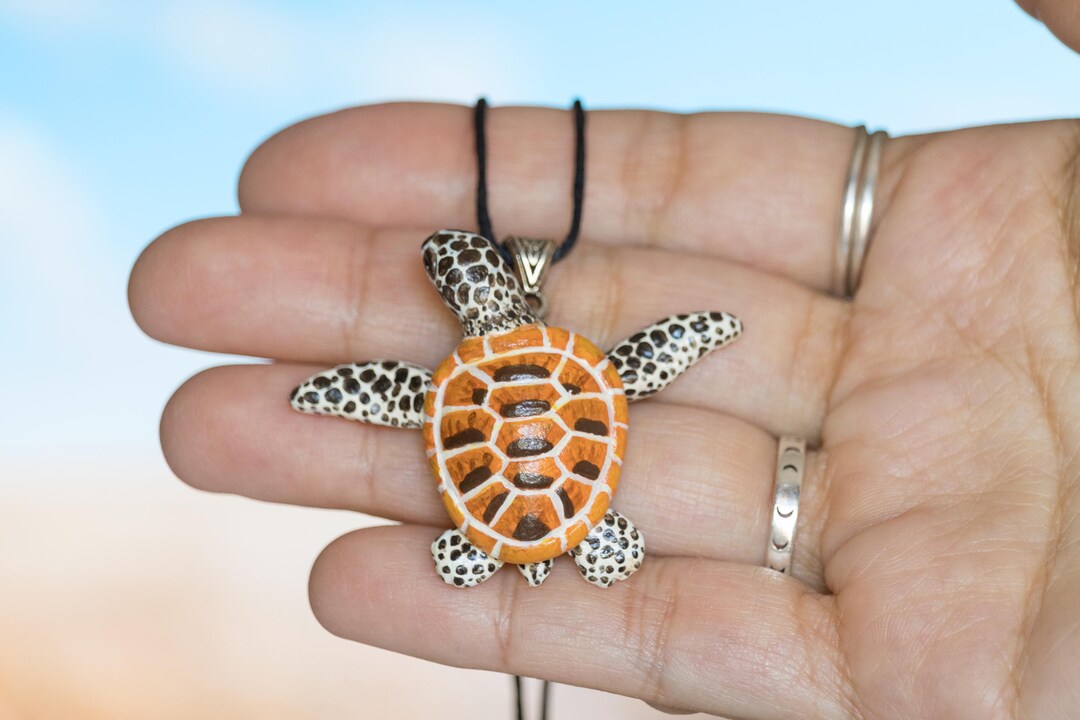 Sea Turtle Polymer Clay Necklace, Ocean Animal Pendant for Surfer, Sea ...