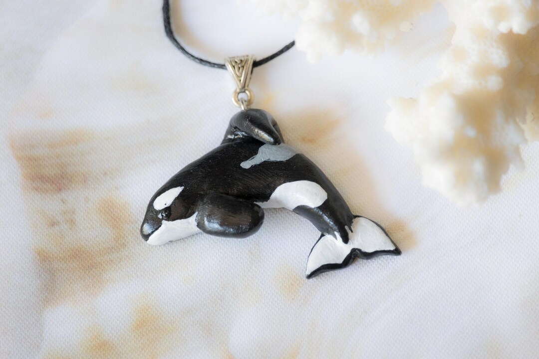 Orca Keiko Necklace, Small Killer Whale Pendant, Sea Animal Clay ...
