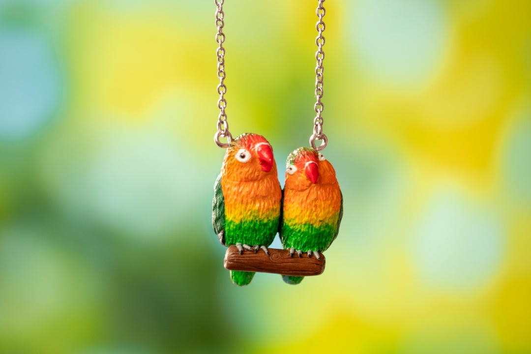 Small Lovebird Parrot Themed Clay Necklace, Personalized Pet Portrait ...