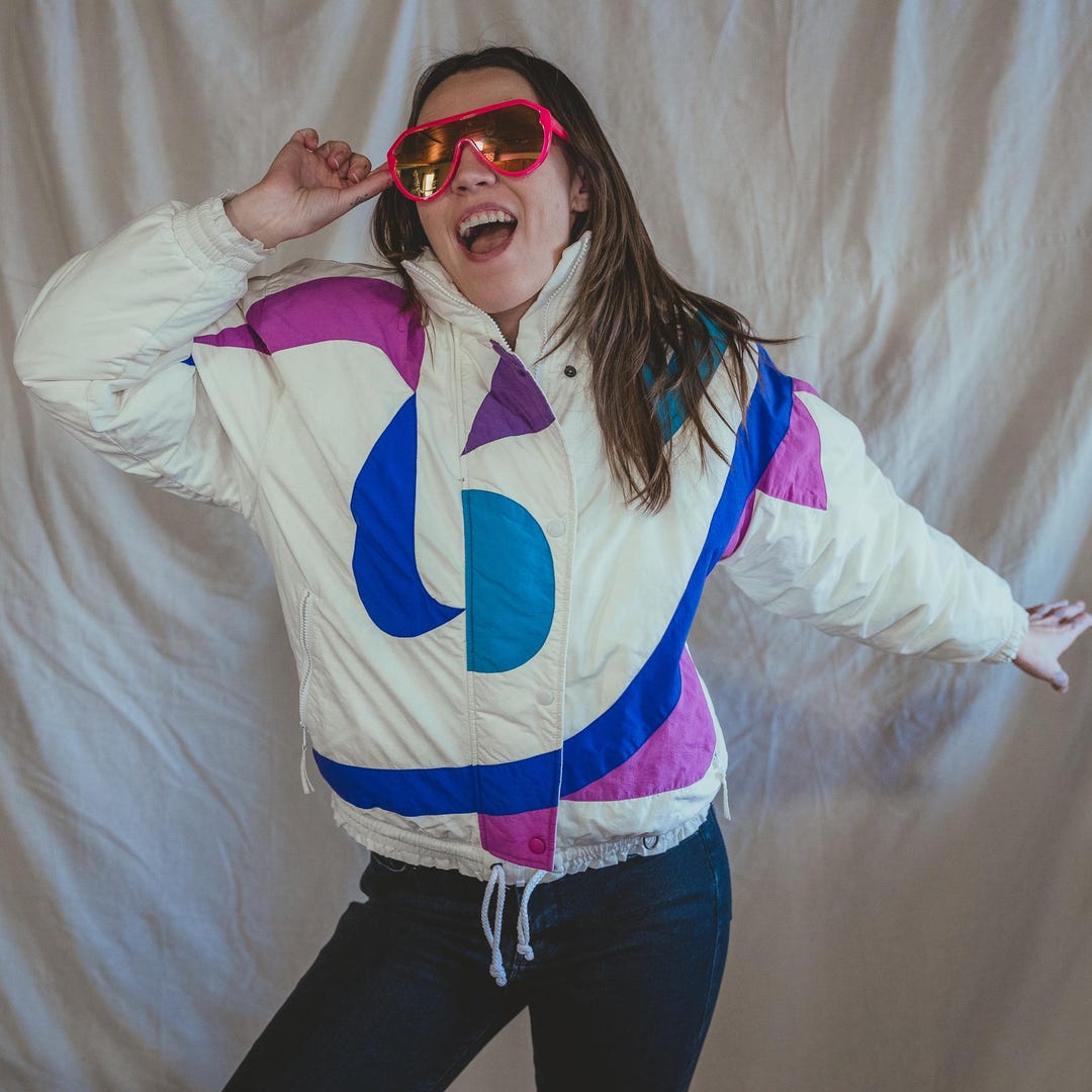 Vintage 1980s Funky Pattern Puffer Coat - Etsy