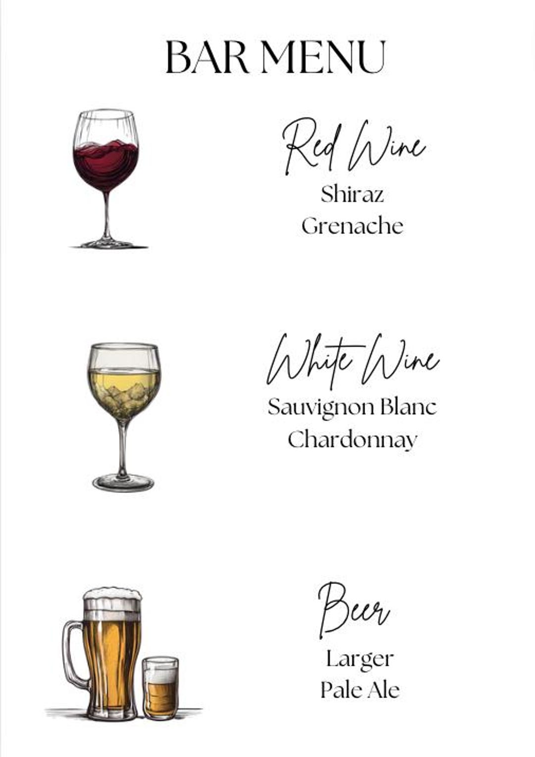 Editable Bar Menu, Open Bar Sign, Wedding Bar Menu Template, Wedding ...