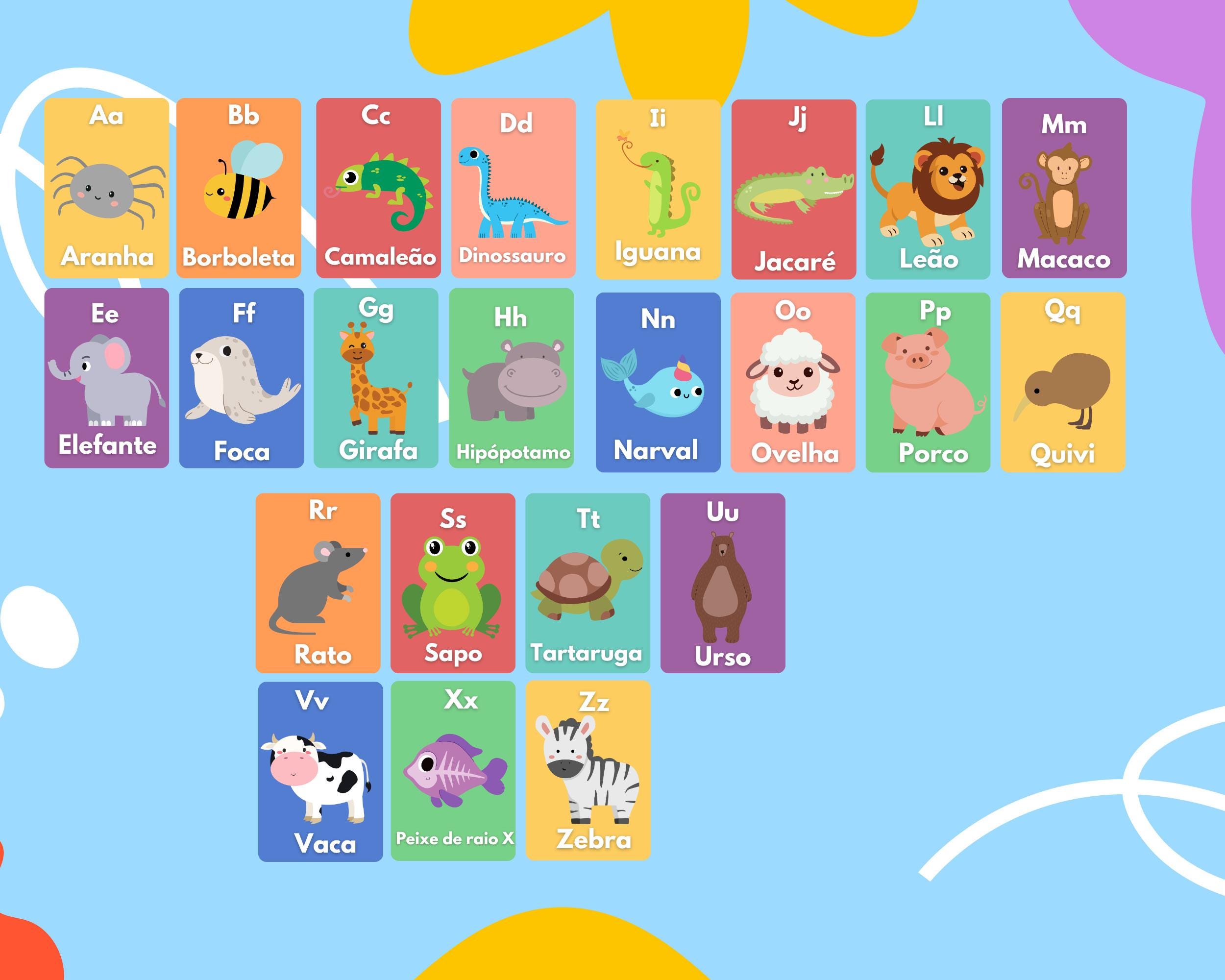 23 Portuguese Animal Alphabet Printable Flashcards, Portuguese Children ...