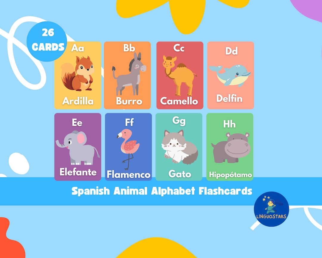26 Spanish Animal Alphabet Printable Flashcards, Spanish Children's ...