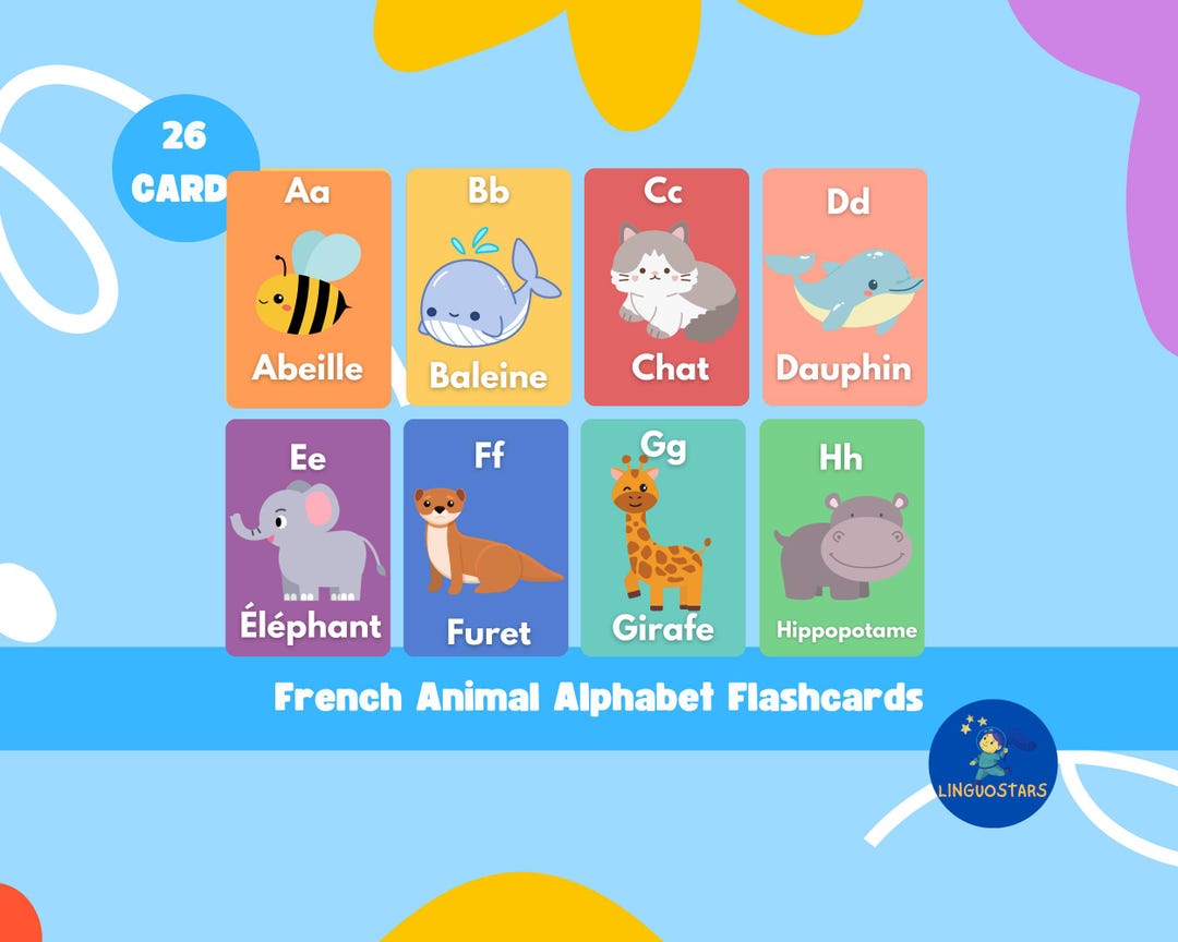 26 French Animal Alphabet Printable Flashcards, French Children's ...