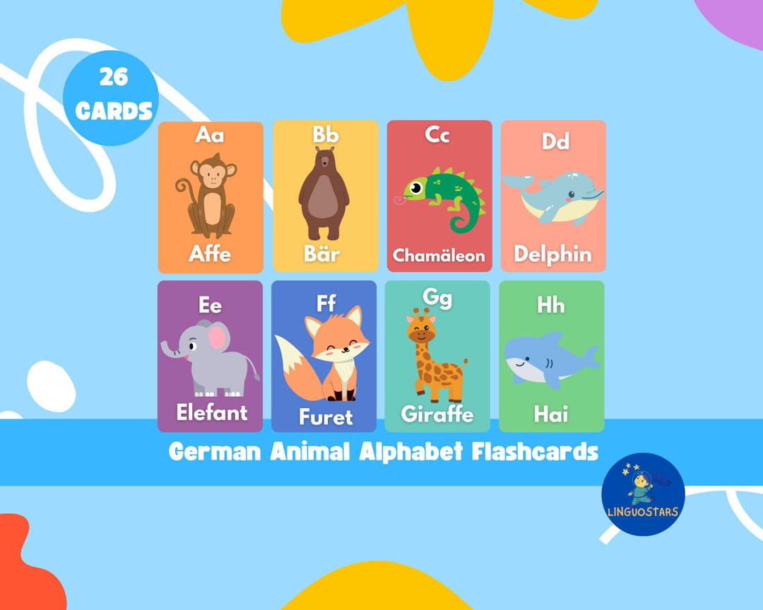 26 German Animal Alphabet Printable Flashcards, German Children's ...