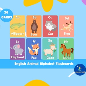 26 English Animal Alphabet Printable Flashcards, English Children's ...