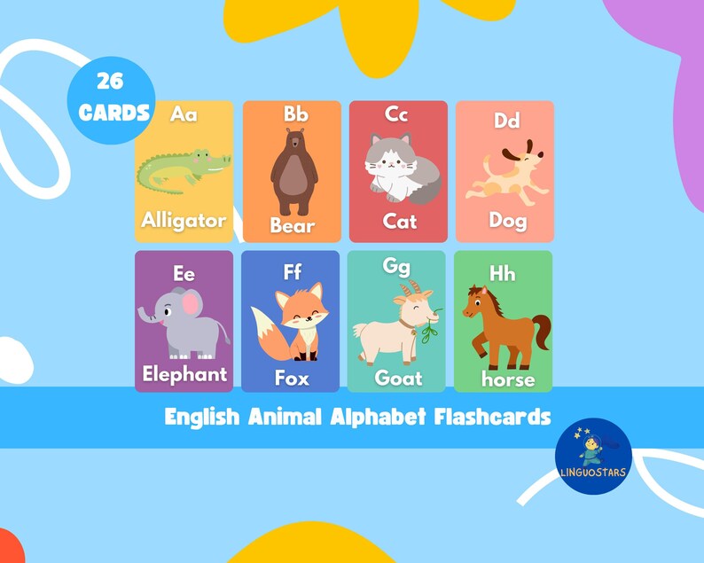 26 English Animal Alphabet Printable Flashcards, English Children's ...