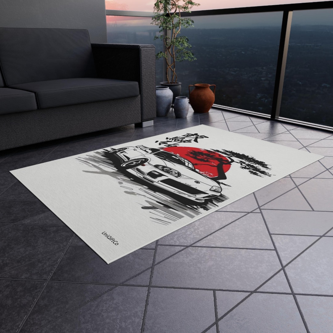 Geometric Toyota SUPRA MK IV Silhouette Sakura Tree Outdoor Rug Patio ...