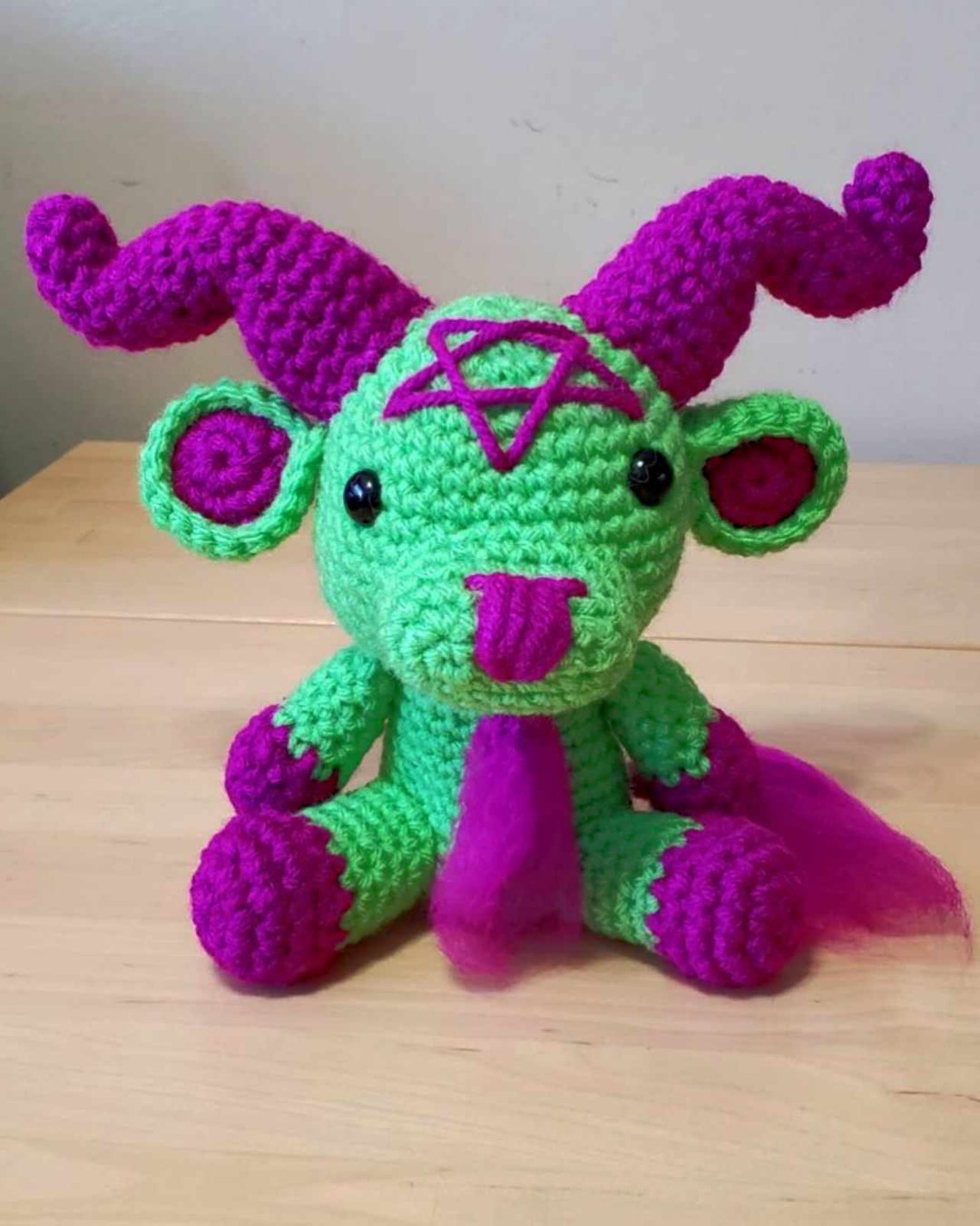 My Lil' Baphy Crochet Baphomet Amigurumi Baphomet Neon Green & Purple ...