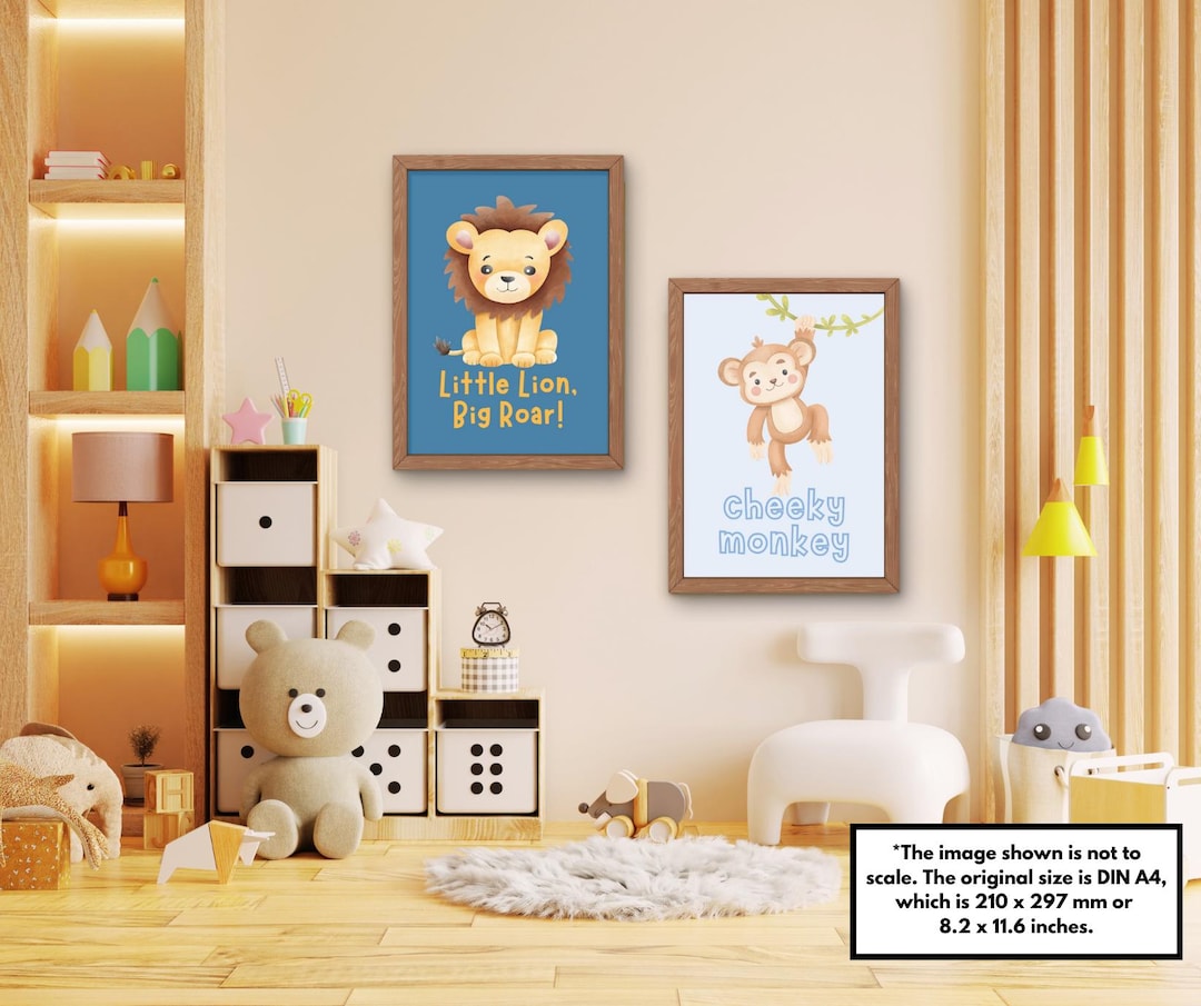 Cheeky Monkey & Roaring Lion Poster Bundle Printable DIN A4 Wall Art ...