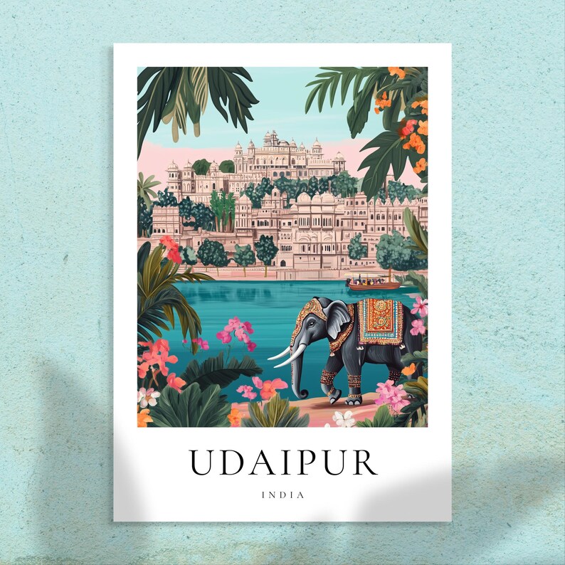 Udaipur, India, Rajasthan, Travel Poster Illustration Art Print Framed ...