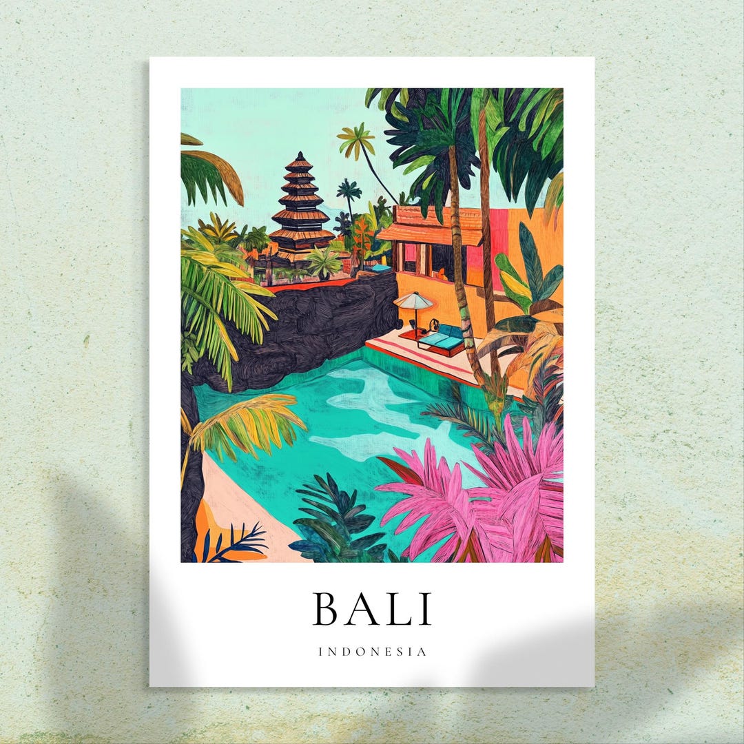 Bali Travel Poster - Illustration Art Print, Indonesia, A2/A3/A4 ...