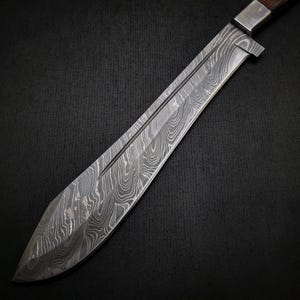 Handmade Damascus Steel Machete: 18'' Hunting Blade With Leather Sheath ...