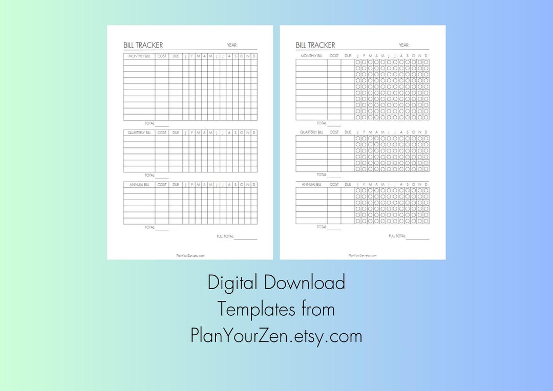 Annual Bill Tracker Template Bundle 2 Variations Digital Download - Etsy