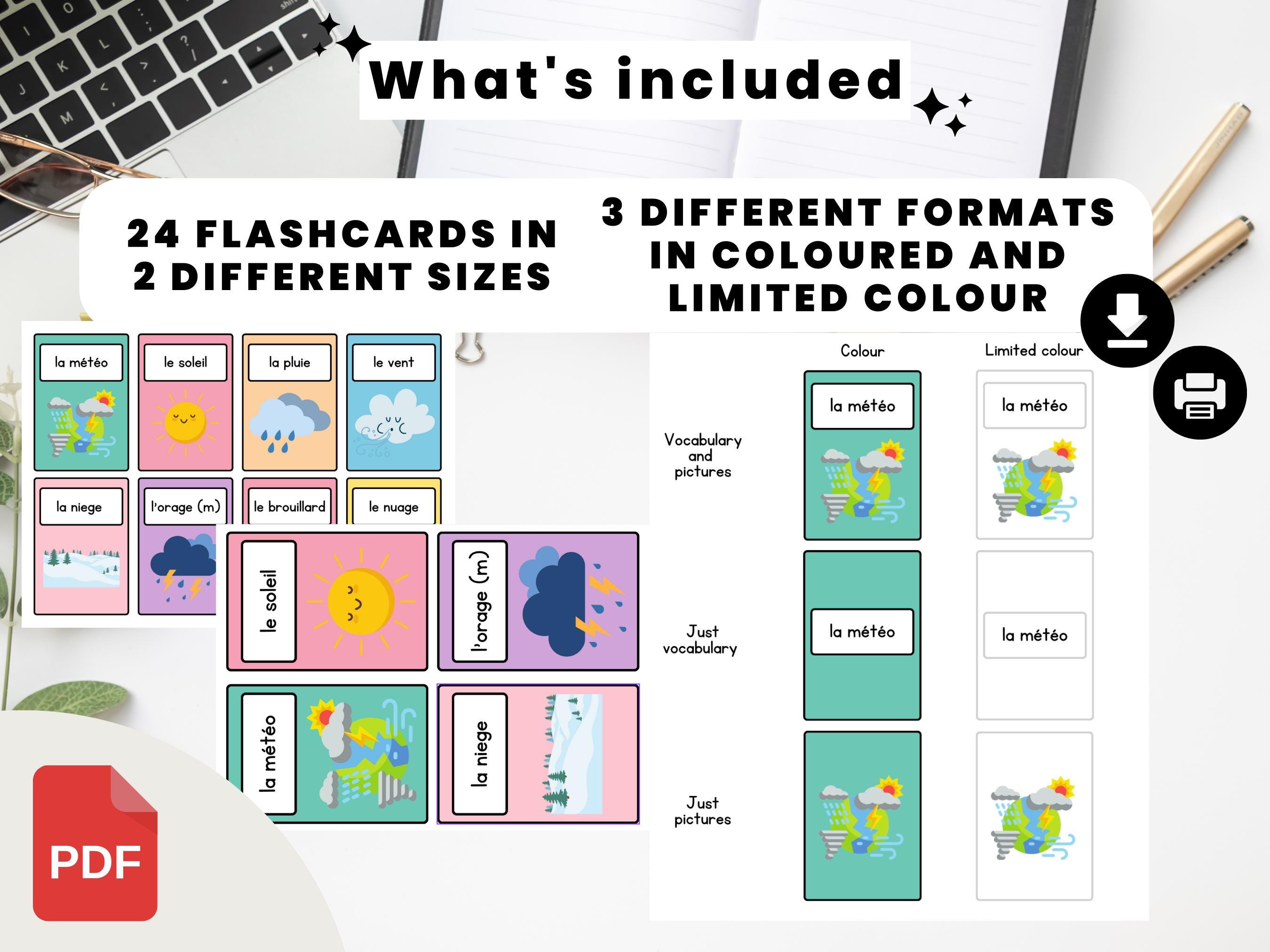 Printable Colorful Flashcards French Vocabulary for Effective Language ...