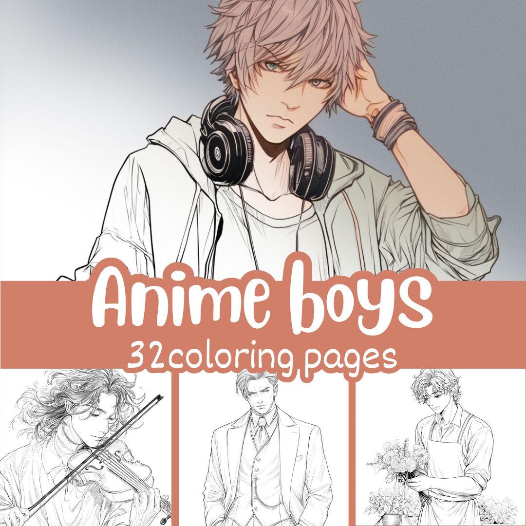 Anime Boys Coloring Book for Adults: 32 Bishonen Printable Pages, Manga ...