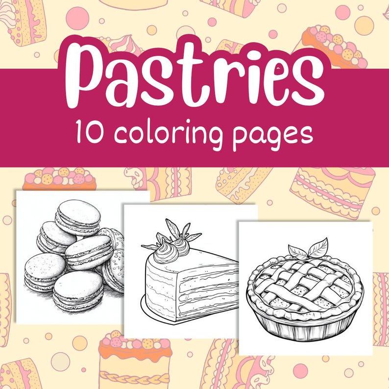 Printable Colouring Pages : Pastries Time - Etsy