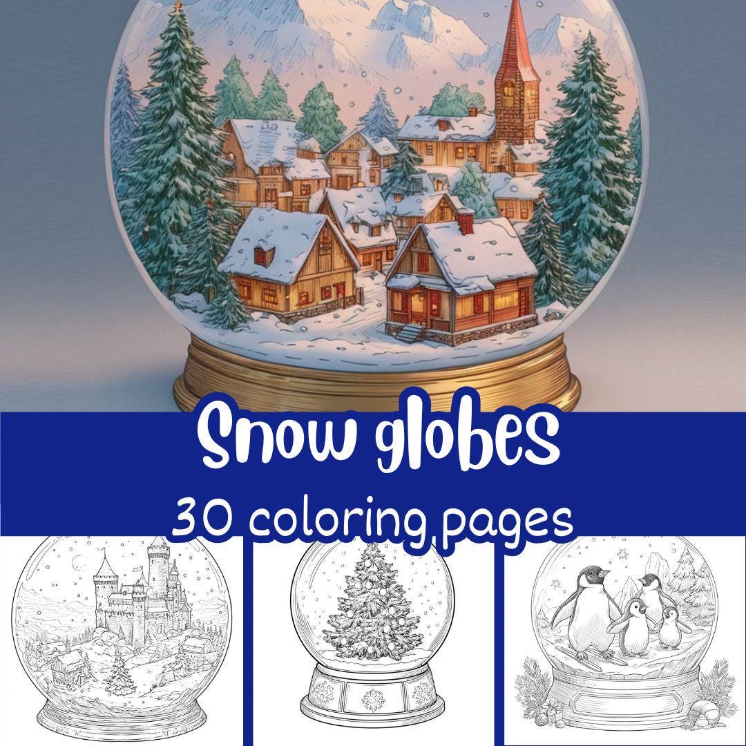 Snow Globes Coloring Book for Adults, 30 Cozy Printable Pages, Instant ...