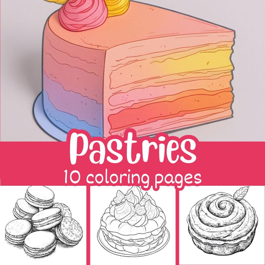 Pastries Coloring Book for Kids and Adults, Printable Yummy Colouring ...