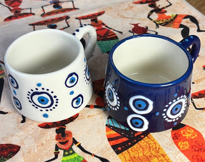 Handmade Ceramic Mug, Evil Eye Mug, Coffee Mug, Tea Mug, Coffee Lover ...