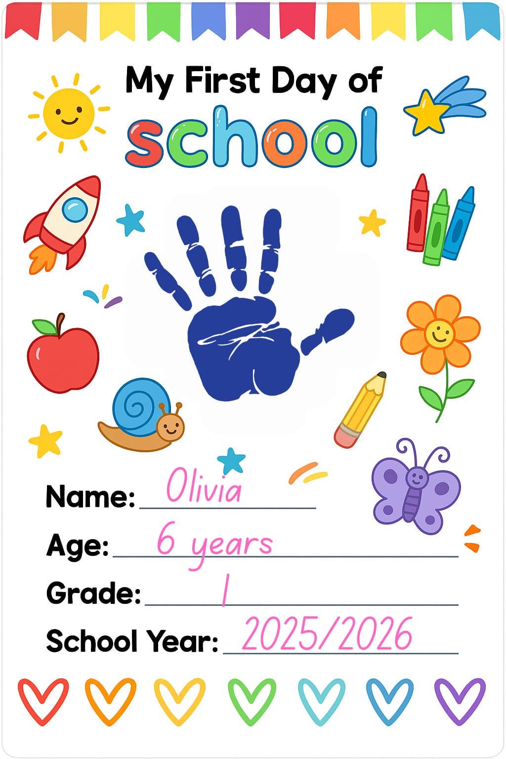 First Day of School Handprint Craft, Back to School Printable, School ...