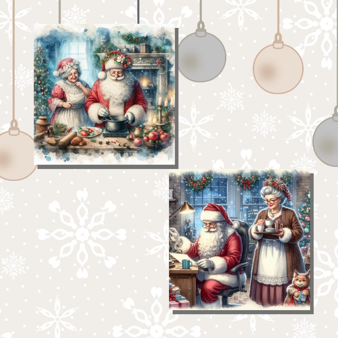 10 Designs | Christmas Wall Art | Santa With Mrs. Clause | Corner Art ...