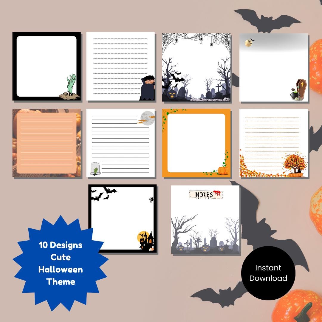 10 Designs | Halloween Cute Notepad | Printable | 3x3 Notepad | Memo ...
